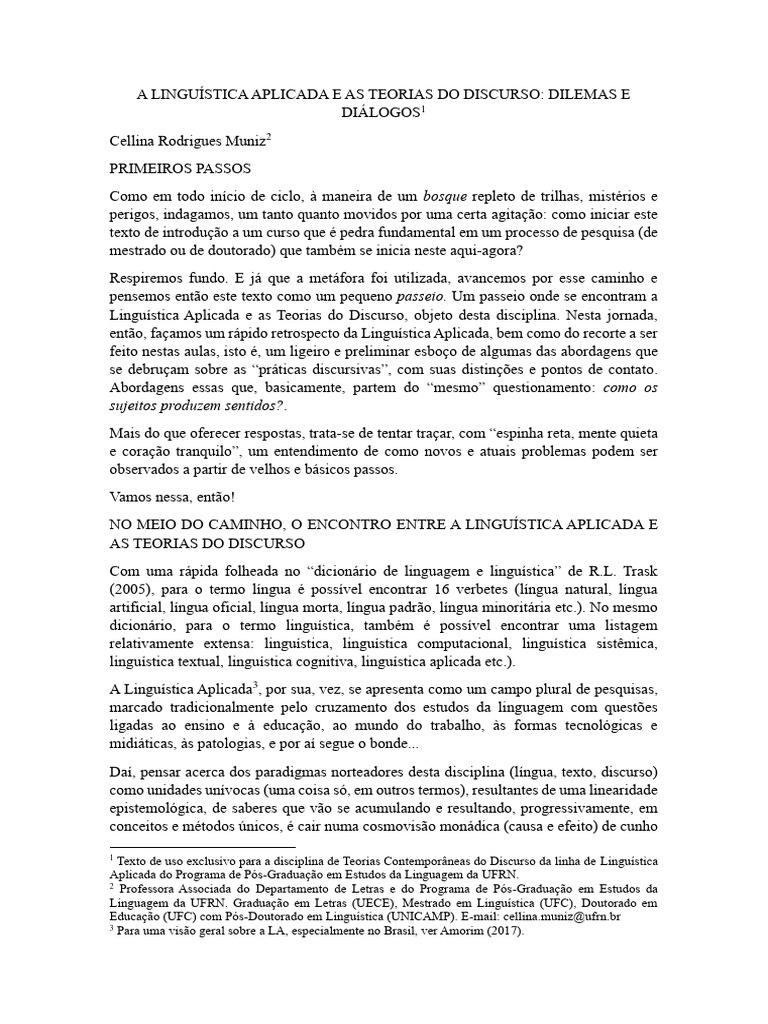 A Lingustica Aplicada e As Teorias Do Discurso | PDF | Discurso | Linguística
