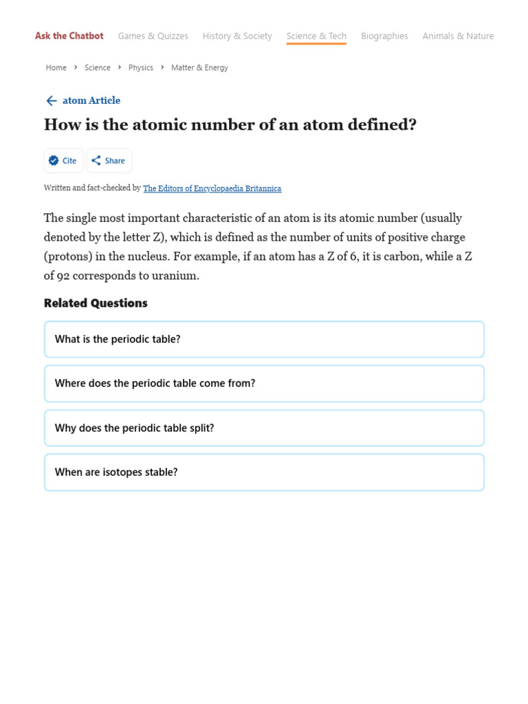 How Is The Atomic Number of An Atom Defined - Britannica | PDF