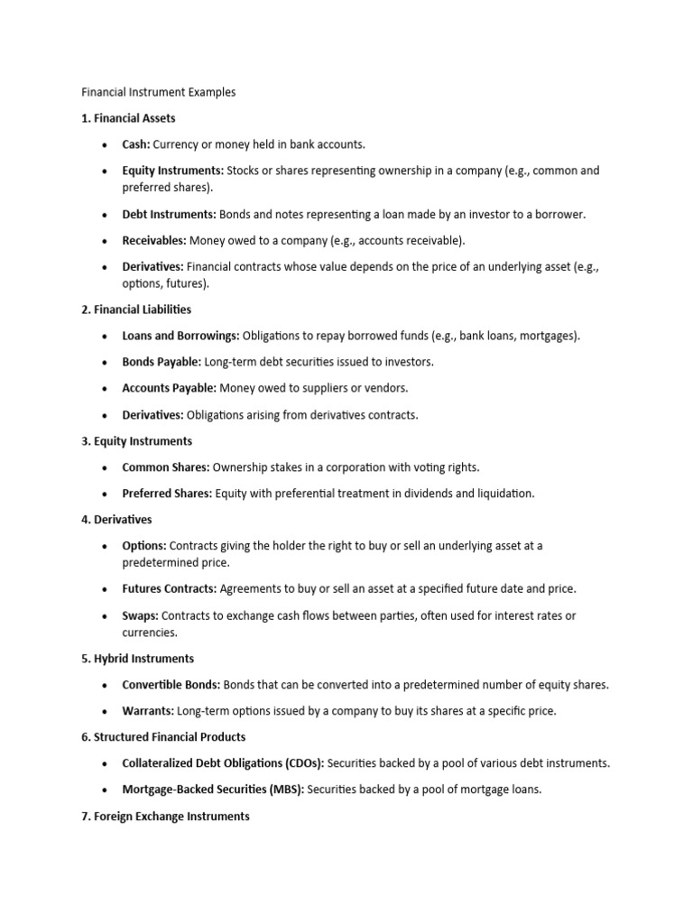 Financial Instrument and Non Financial Instrument Examples | PDF ...