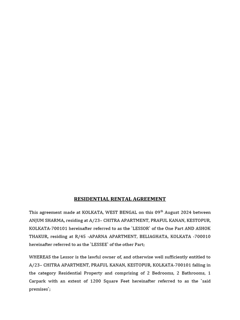 Residential Rental Agreement | PDF | Lease | Civil Law (Legal System)