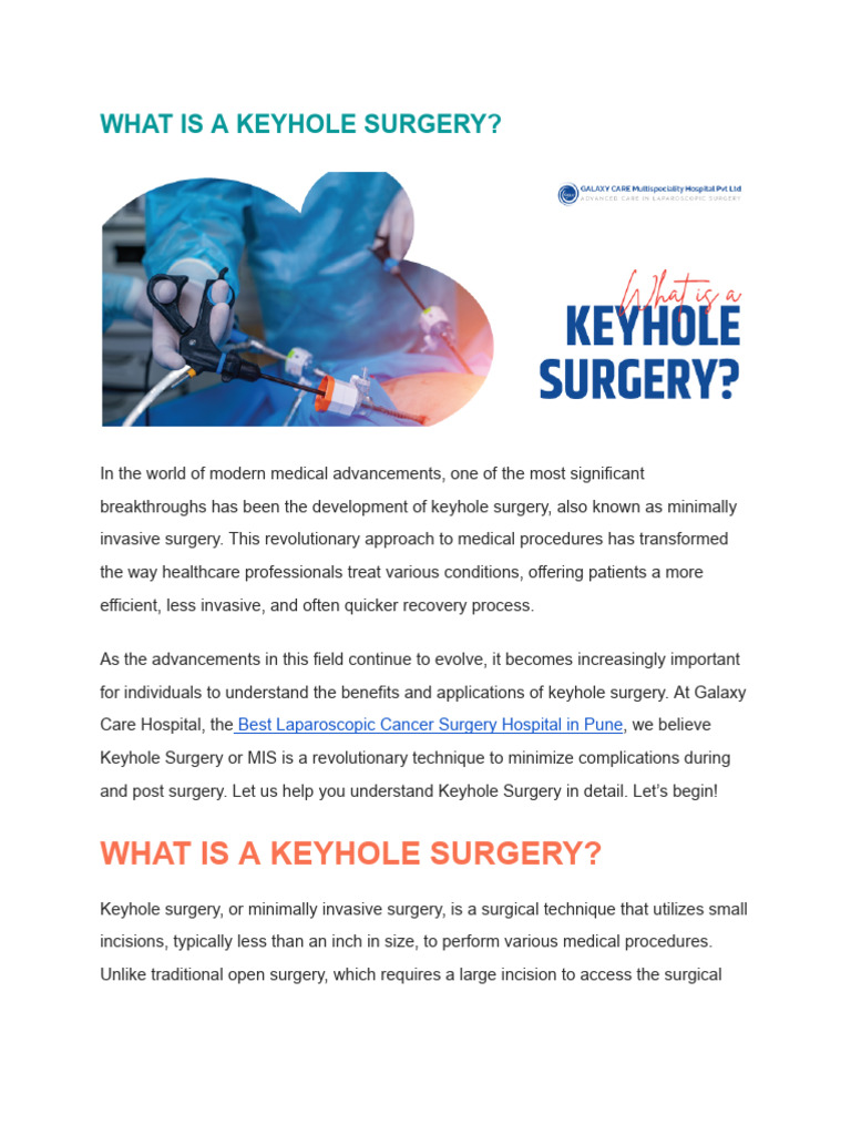Keyhole Surgery: Benefits & Techniques | PDF | Surgery | Bariatric Surgery