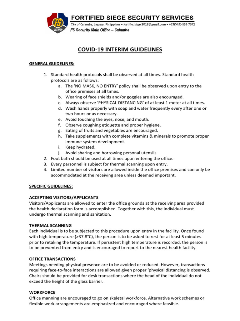 FS Covid Guidelines | PDF | Hygiene
