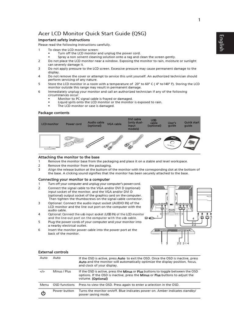 B223w-Quickstart Guide | PDF | Computer Monitor | Electrical Connector
