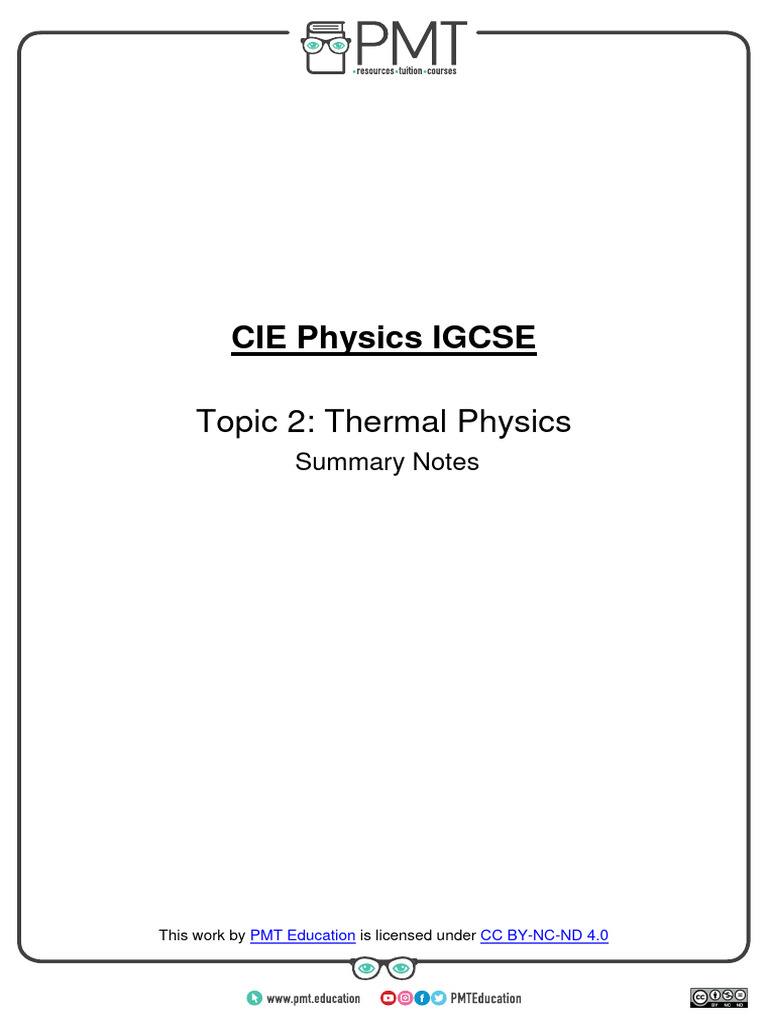 Cie Igcse Thermal Physics Notes Pdf Gases Evaporation