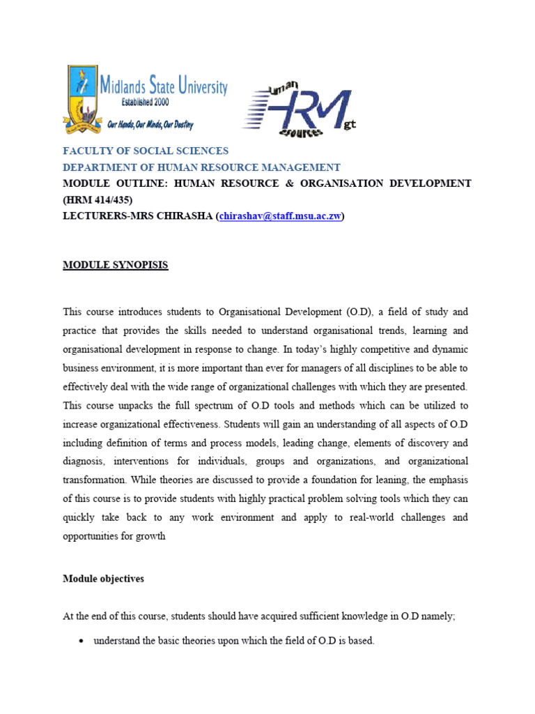 HRM 435 Module Outline | PDF | Organization Development | Human Resource Management