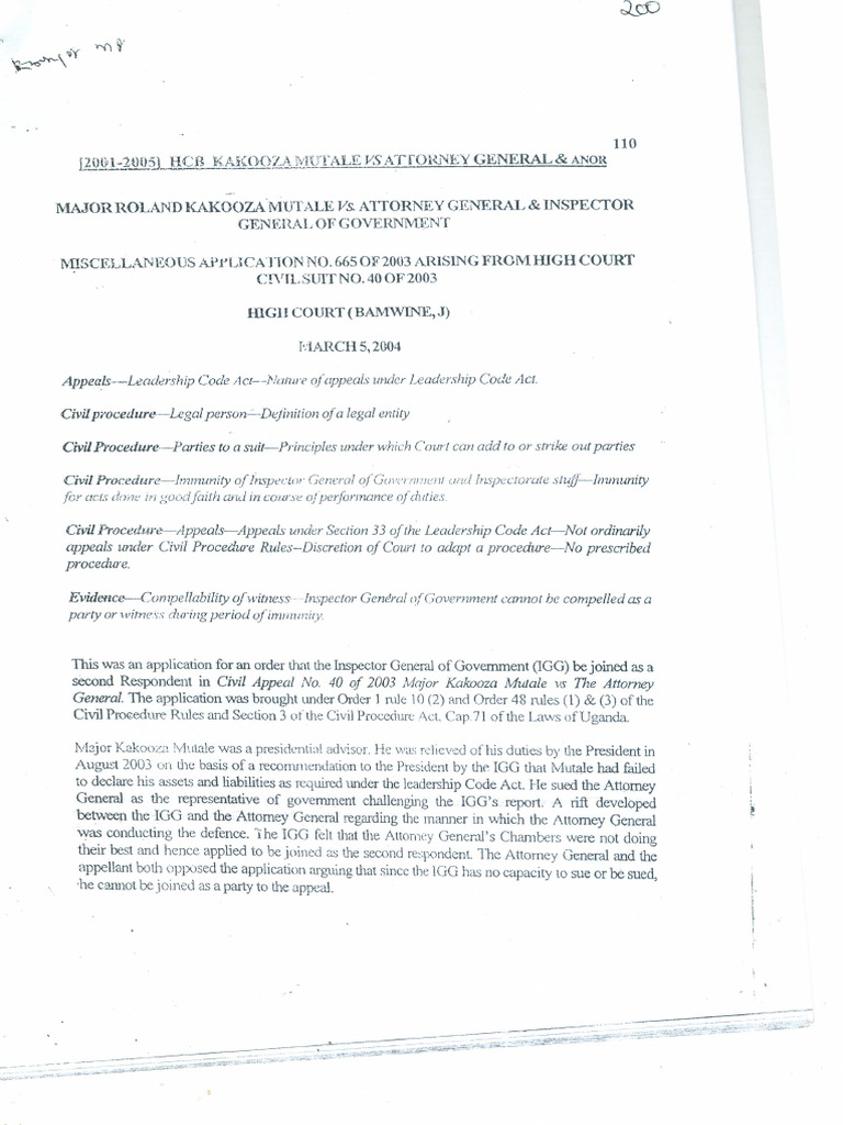 Major Roland Kakoza V AG | PDF