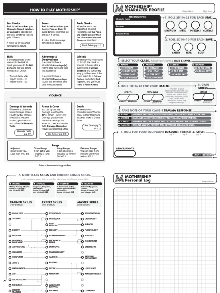 Mothership 1e - Charactersheet - Booklet v02 | PDF