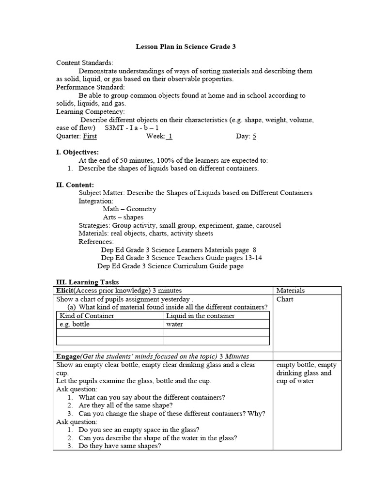 Lesson Plan in Science Grade 3 | PDF | Lesson Plan | Learning