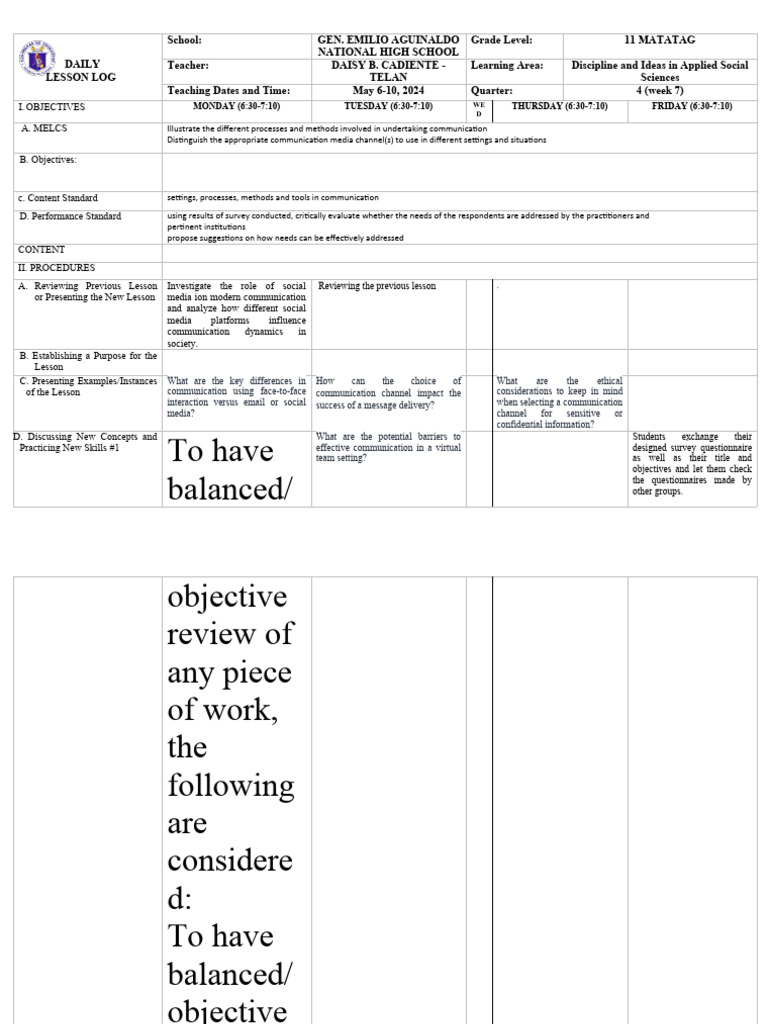 DLL Diass Q4 Communication | PDF | Communication | Behavior Modification