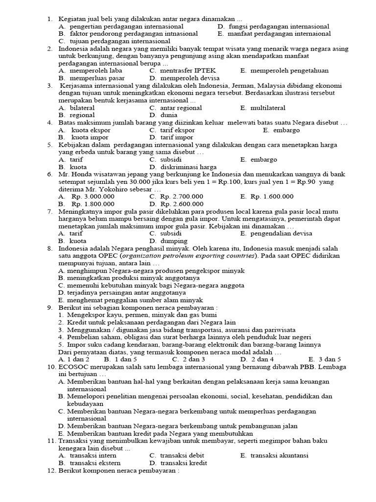 Ulangan Harian Materi Kurs Valas Dan Perdagangan Internasional | PDF ...