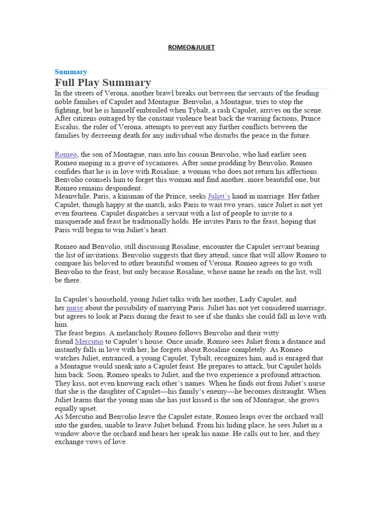 Romeo & Juliet - Analysis | PDF | Characters In Romeo And Juliet ...