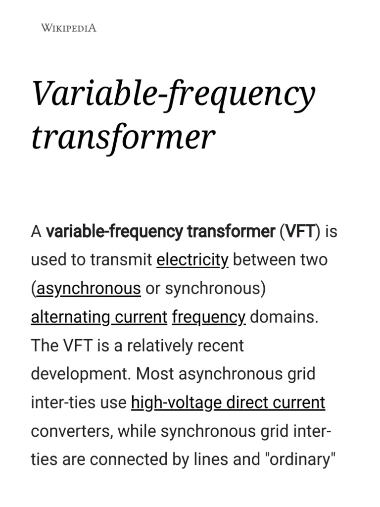 Variable-Frequency Transformer - Wikipedia | PDF | Power Engineering | Energy Technology