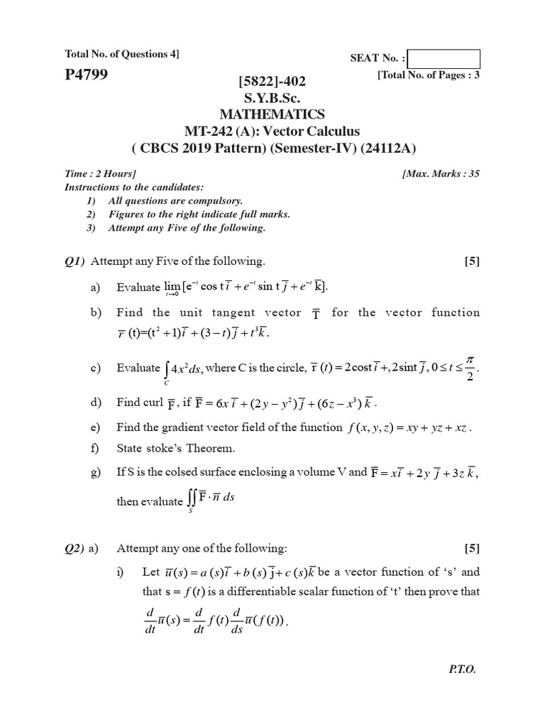 S.Y.B.SC (SEM. - IV) 2019 Pattern | PDF | Optics | Matrix (Mathematics)