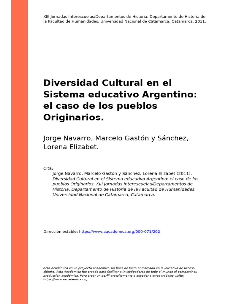 Jorge Navarro, Marcelo Gaston y Sa (2011) Diversidad Cultural en El ...