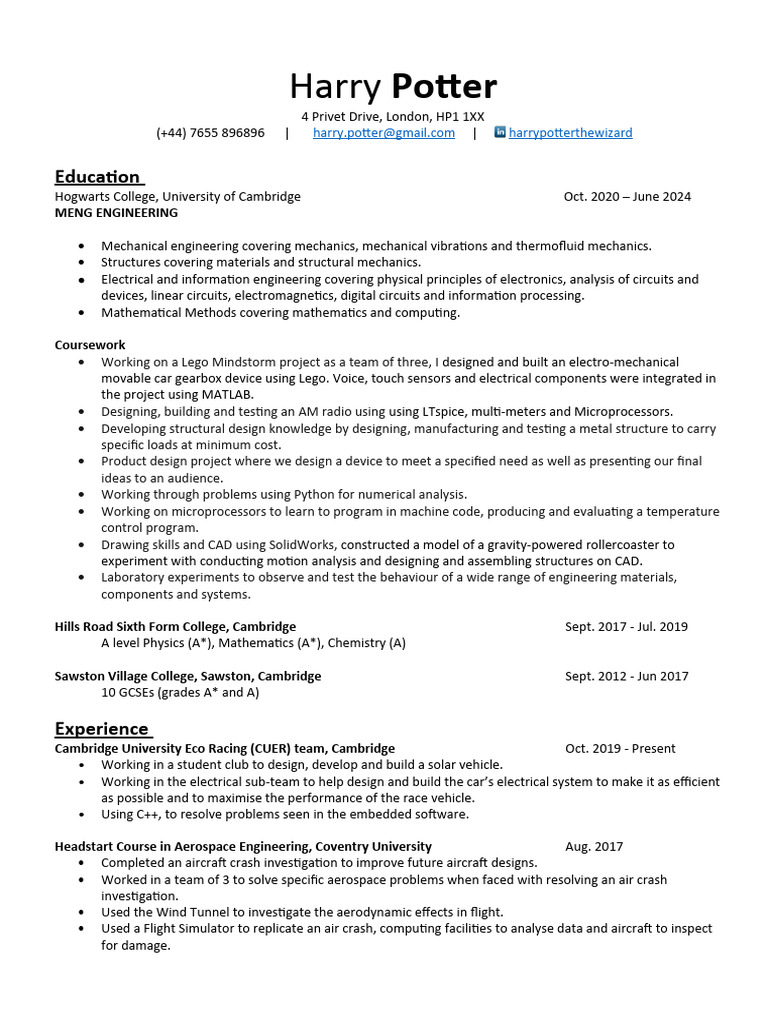 Cv Example | PDF | Engineering | Mechanical Engineering