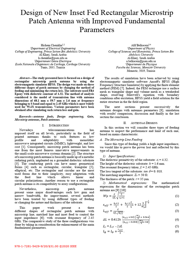 Inset Fed Microstrip Antenna Design | PDF | Antenna (Radio ...