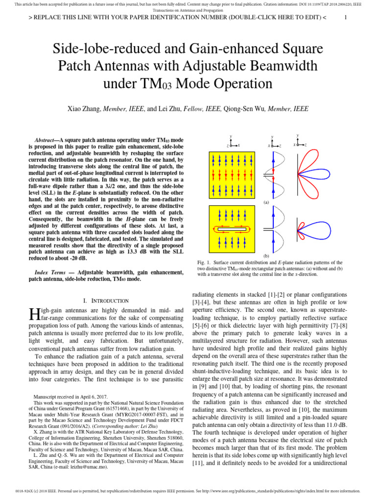 Gain-Enhanced Square Patch Antenna | PDF | Radio | Electronic Engineering