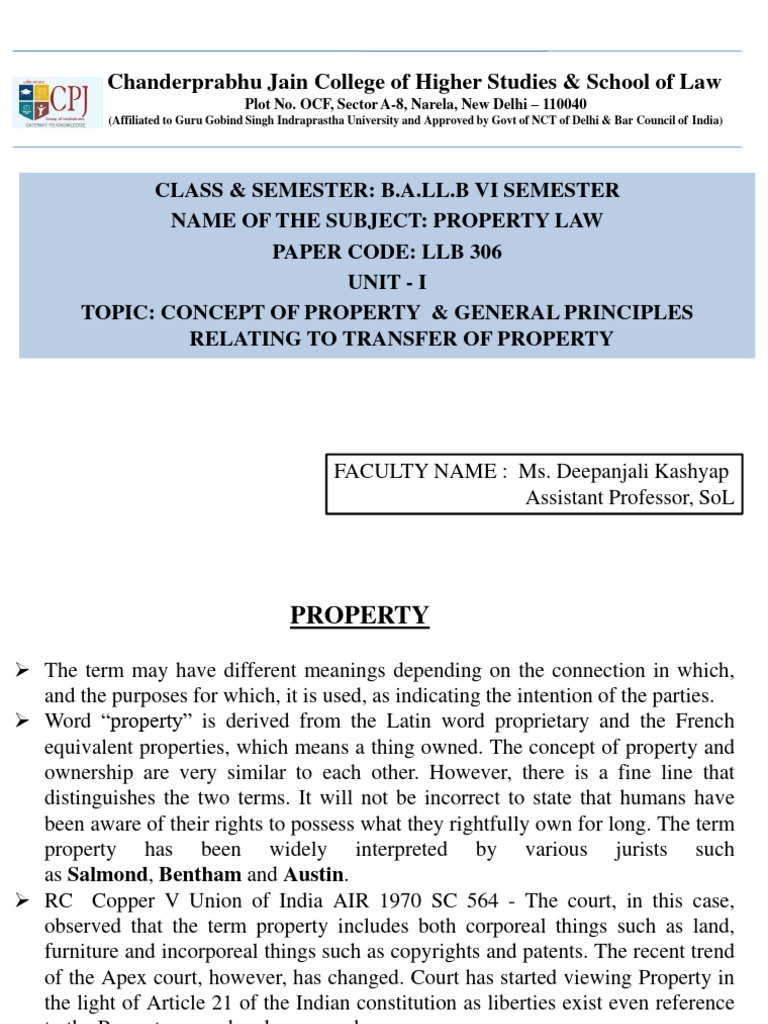 Ppt Unit 1 - Property Law - Llb 306 - Ballb Vi Sem | PDF | Civil Law ...