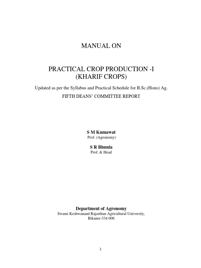 Agron 311 Practical Manual Kharif Crops | PDF | Fertilizer | Sowing