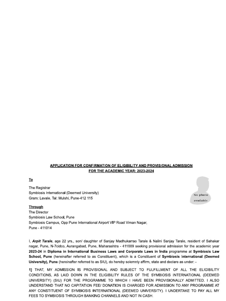 Symbi Admission Form | PDF