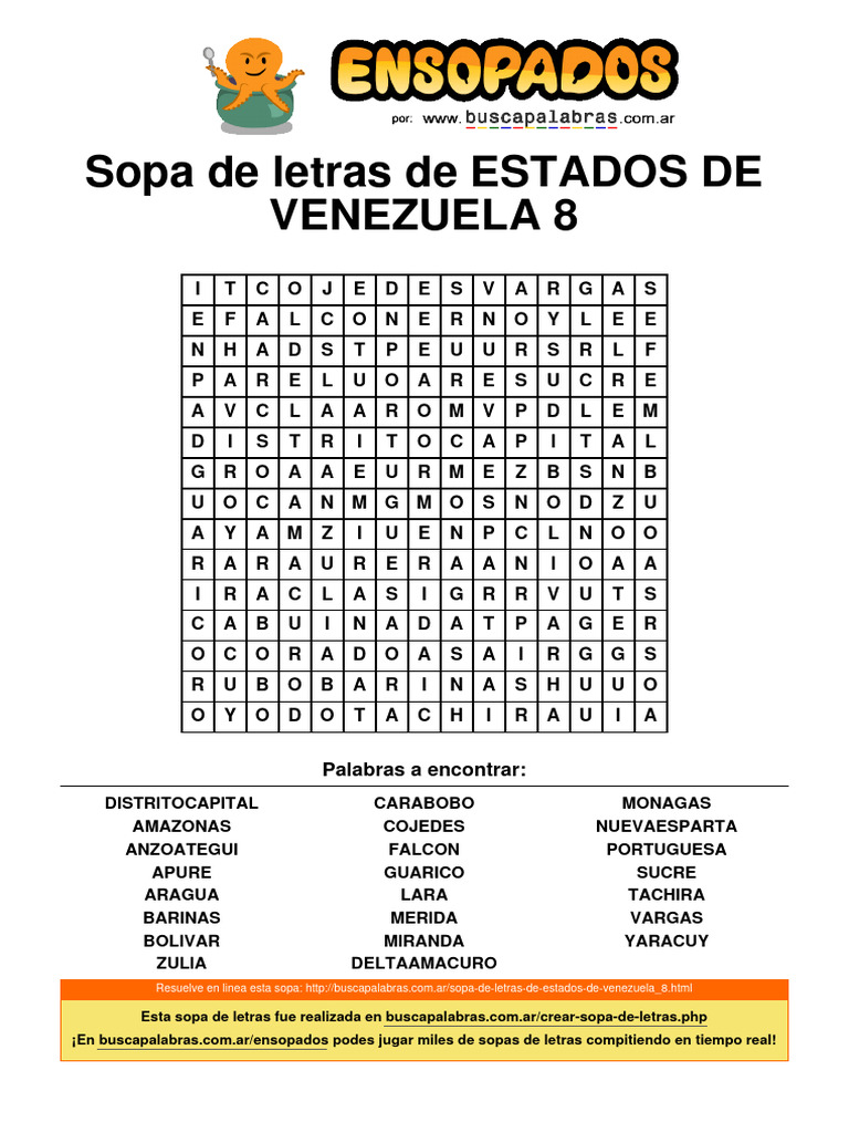 sopa-de-letras-de-estados-de-venezuela_8 | PDF | Venezuela