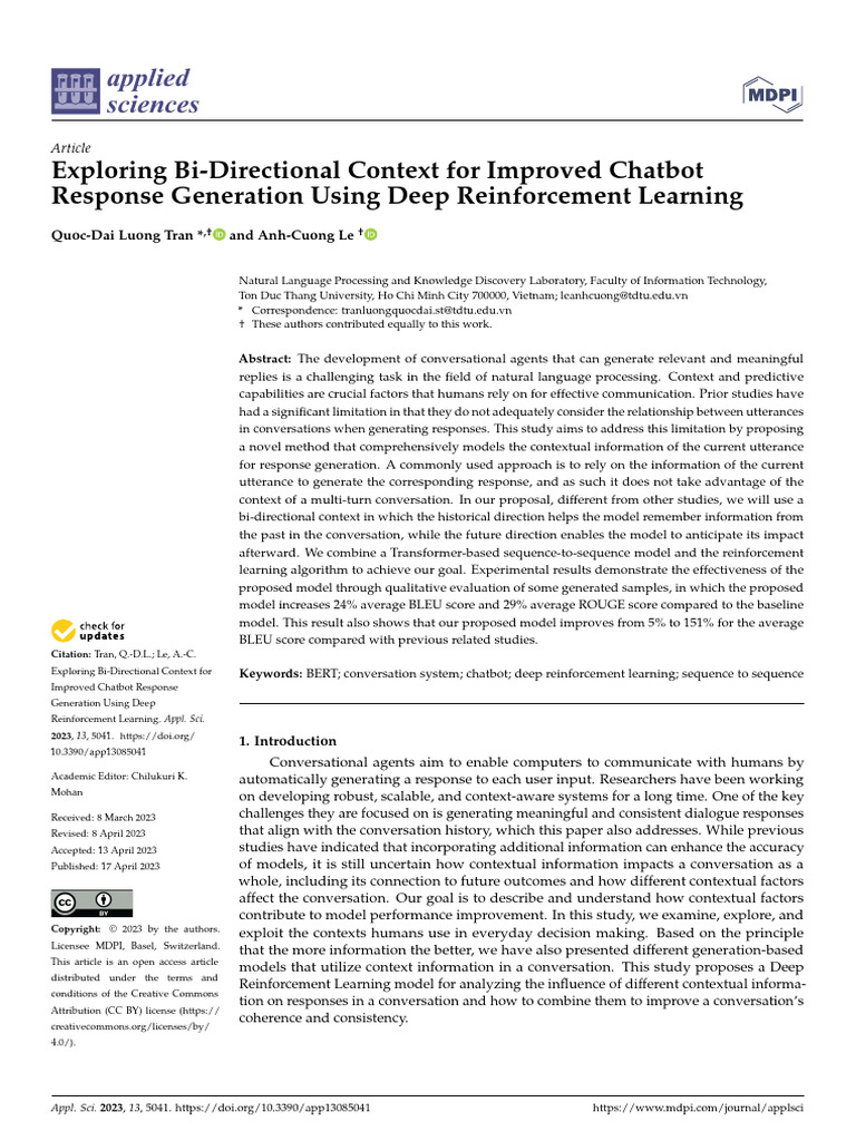 Exploring Bi-Directional Context For Improved Chatbot Response Generation Using Deep ...