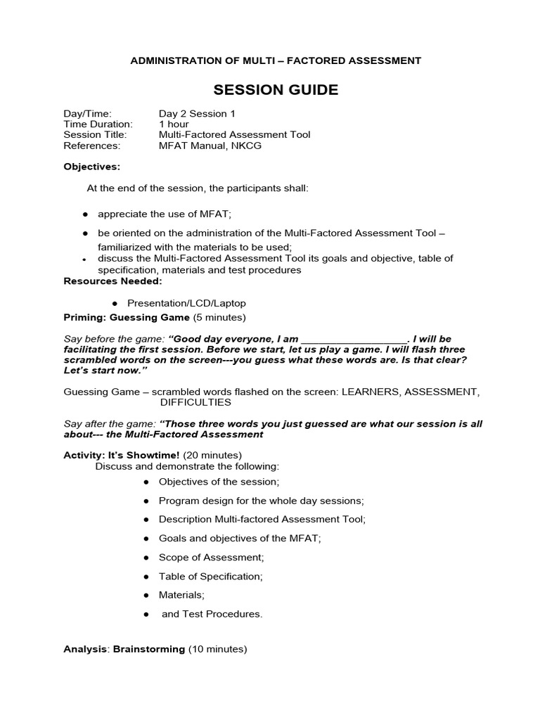 Session 1 Multi-Factored Assessment Tool | PDF | Teaching | Pedagogy