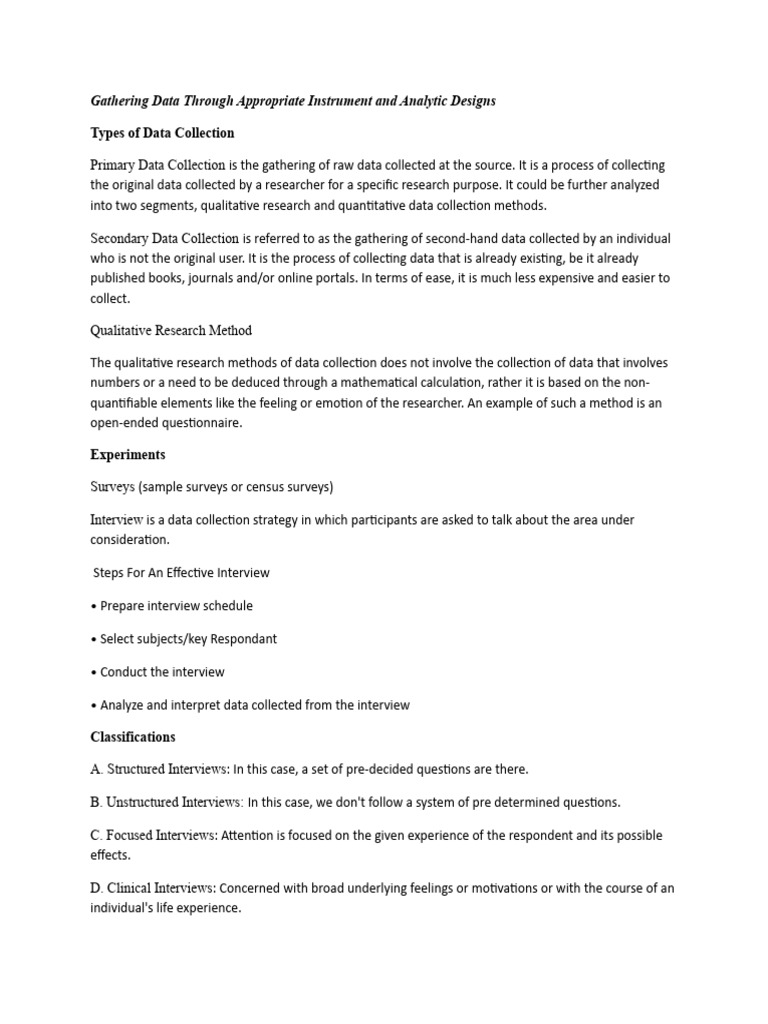 Types of Data Collection: Gathering Data Through Appropriate Instrument ...