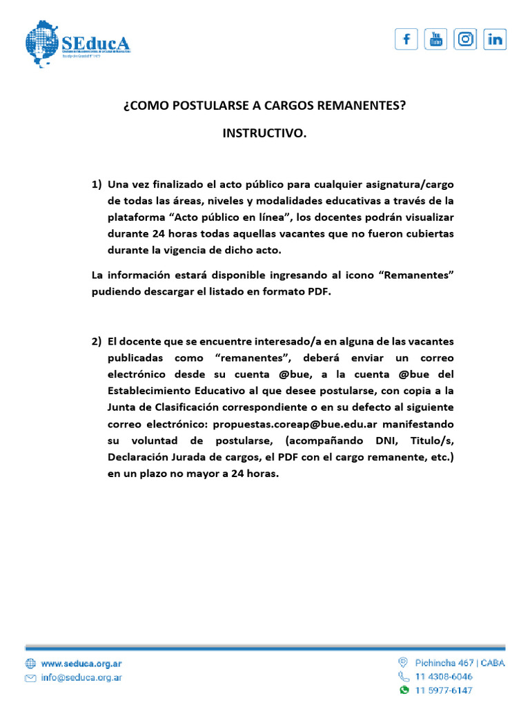 Postulación A Cargos Remanentes | PDF