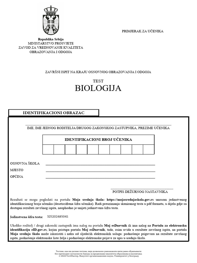 2024 ZI Biologija Bosanski Jun | PDF