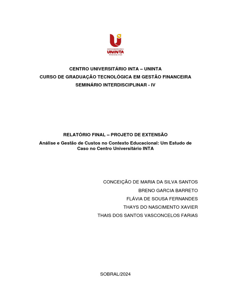 Relatório Final - Projeto de Extensão Iv | PDF | Despesa | Cultura organizacional