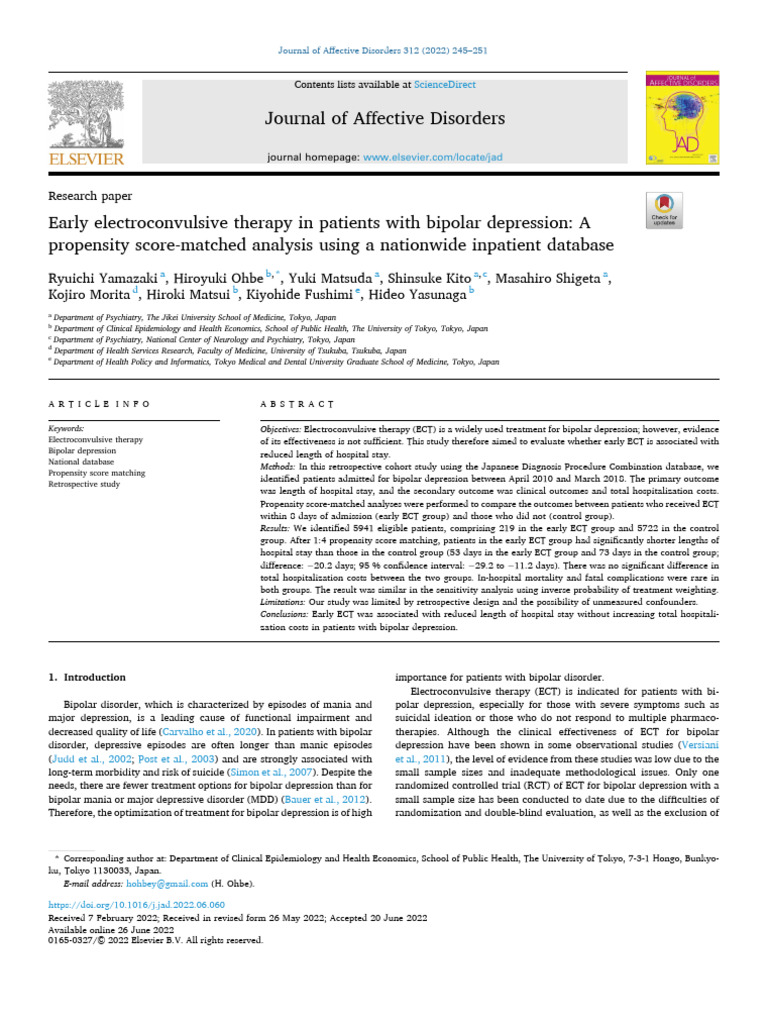 Early Electroconvulsive Therapy in Patients With Bipolar Depression - A ...