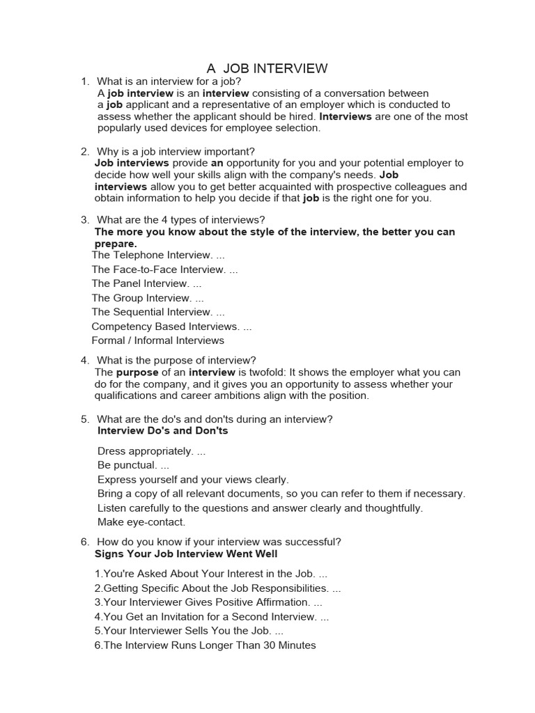 A JOB INTERVIEW | PDF | Job Interview | Interview