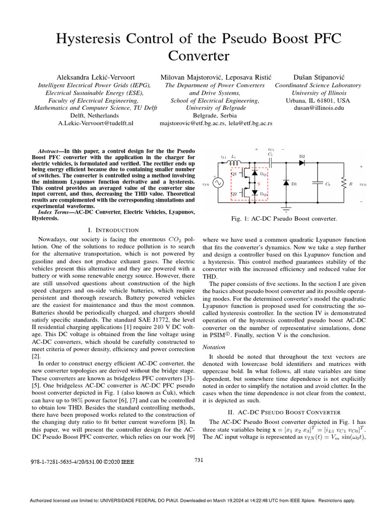 Hysteresis Control of The Pseudo Boost PFC Converter | PDF | Power Inverter | Electronic Engineering