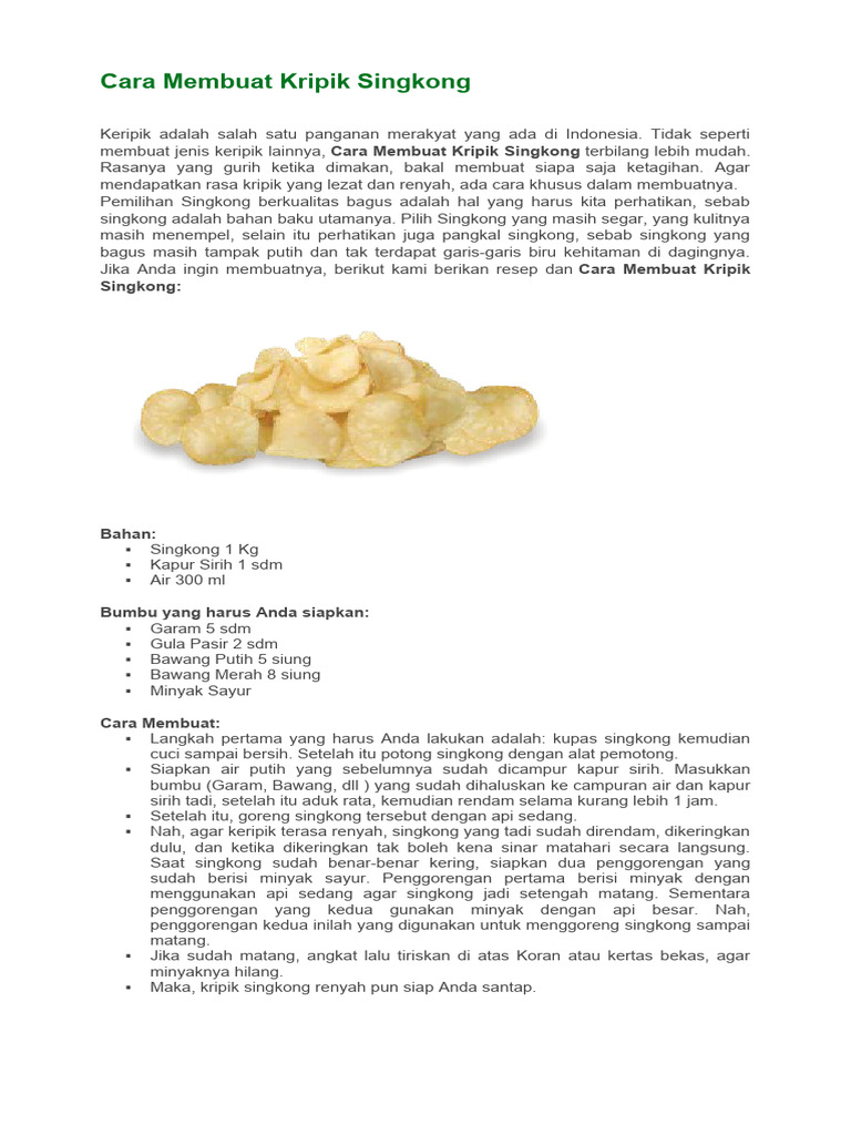 Cara Membuat Kripik Singkong | PDF