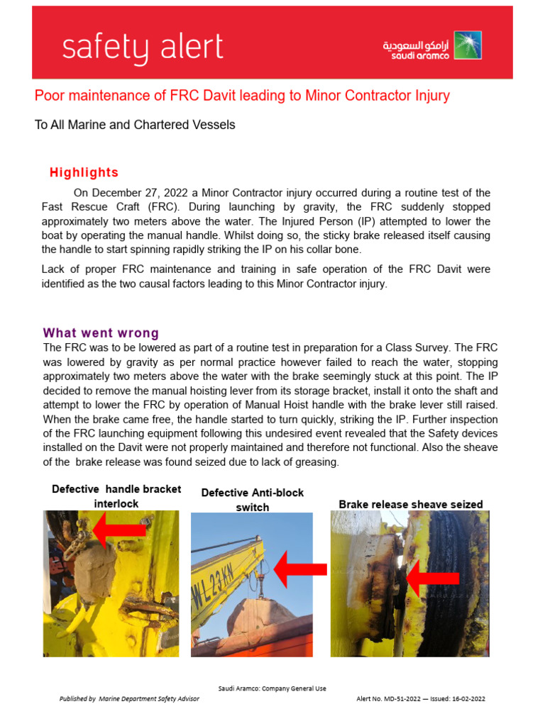 Marine Safety Alert - Publication 61-23 Poor Maintenance of FRC Davit ...