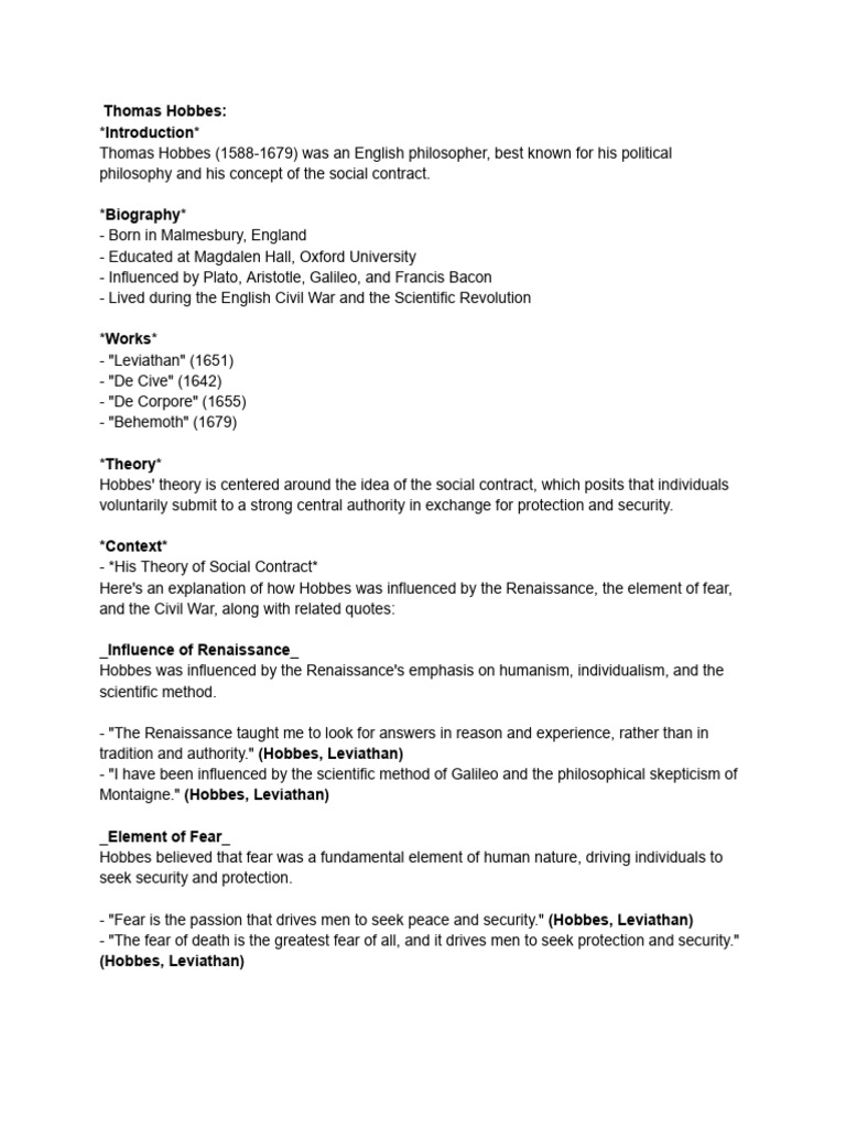 Thomas | PDF | Social Contract | Thomas Hobbes