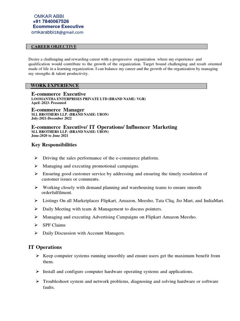 Omkar Abbi Experience Resume | PDF | E Commerce | Computing