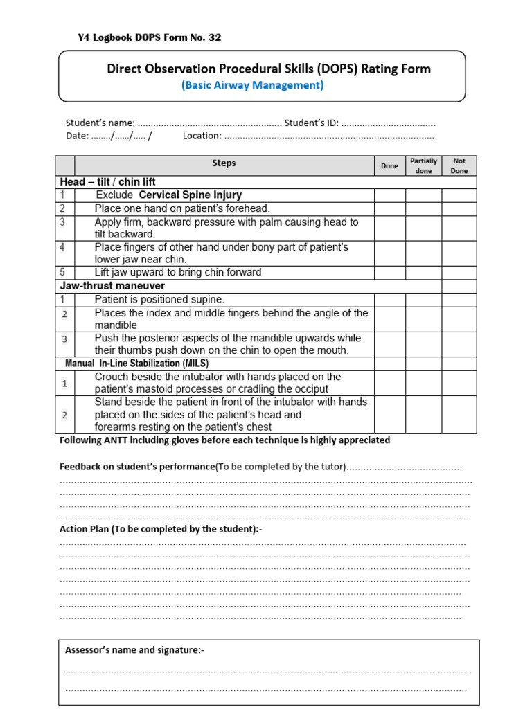Basic Airway Management DOPS Form 32 | PDF