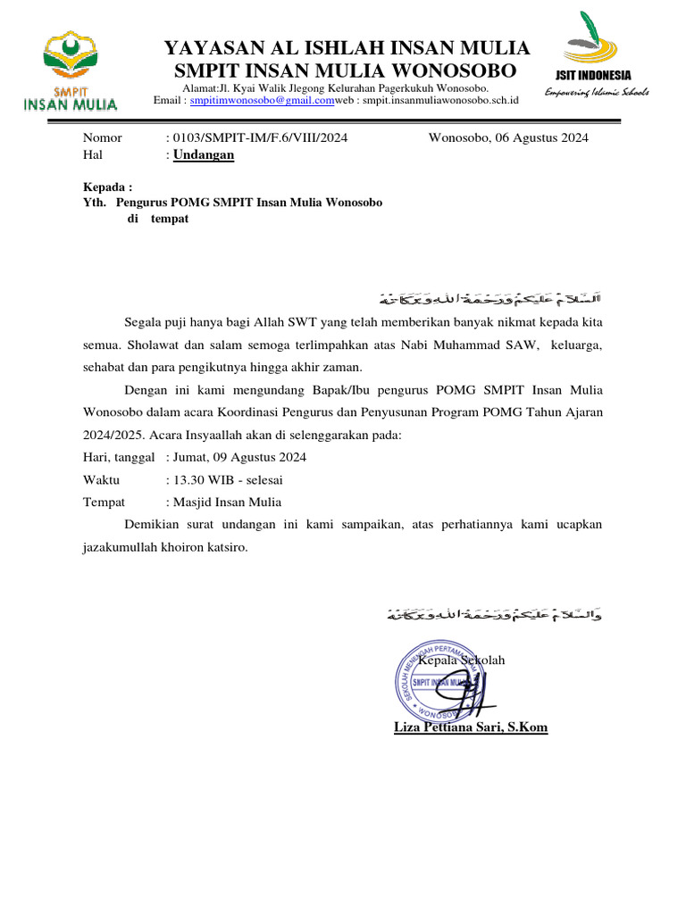 Surat Pengurus POMG | PDF