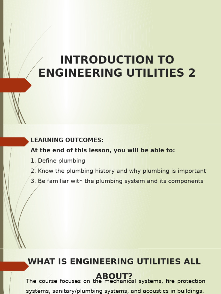01 - Introduction To Engineering Utilities 2 | PDF | Plumbing | Sanitary Sewer