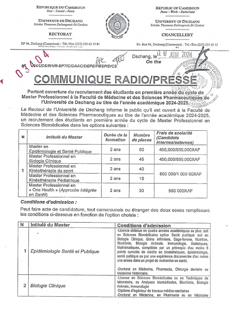 Masters FMSP 2024-2025-Appel À Candidature | PDF