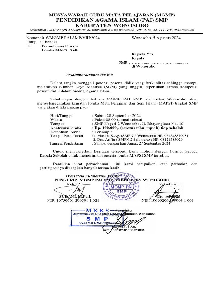 Edaran Dan Juknis Mapsi SMP Kab 2024 | PDF Edaran Dan Juknis Mapsi SMP Kab 2024 | PDF