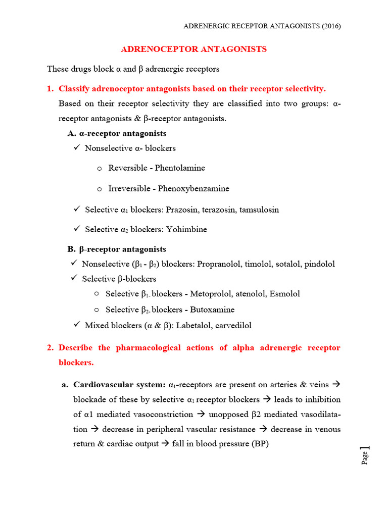 Adrenergic Receptor Antagonists | PDF | Prostate | Clinical Medicine