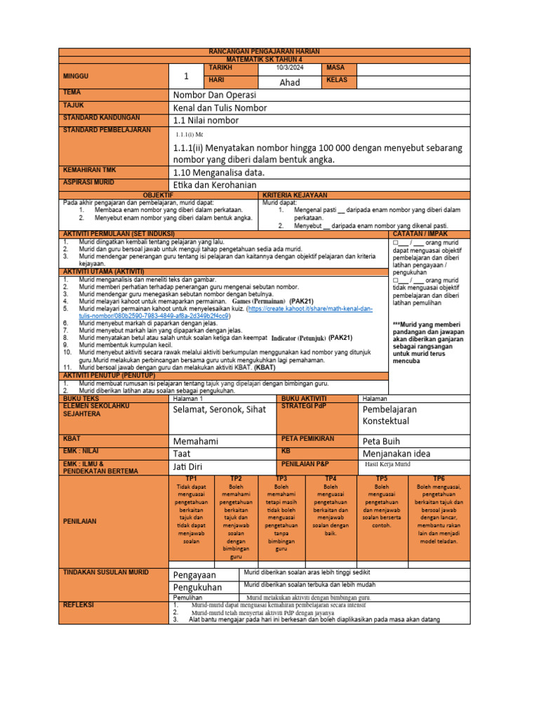 m1 RPH Matematik THN 4 2024-2025 by Cikgu Gorgeous | PDF