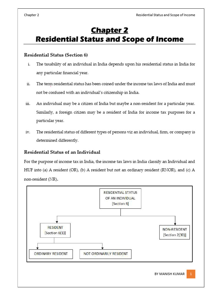 Ch. 2 - Residential Status and Scope of Income | PDF | Citizenship | Taxes