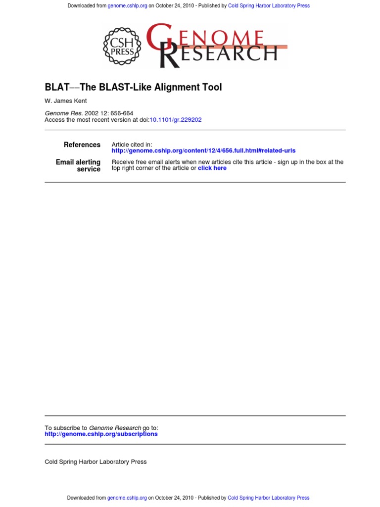 W. James Kent - BLAT-The BLAST-Like Alignment Tool | PDF | Sequence ...