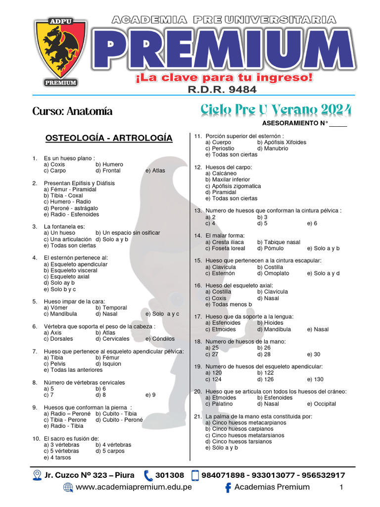 Anat-Pre U-Ver24-Ases-01 Osteo-Artro | PDF | Articulación | Esqueleto
