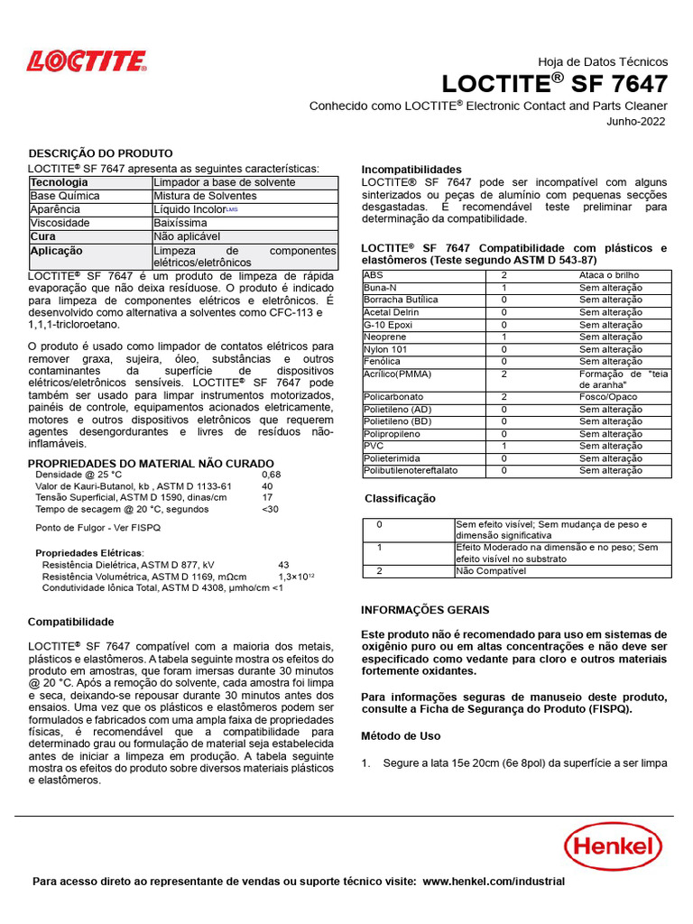 Loctite SF 7647 | PDF | Plástico | Materiais