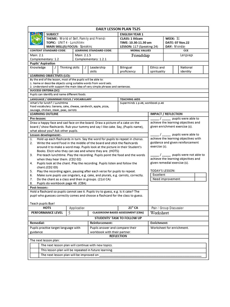 Zihad Week 32 Daily Lesson Plan TS25 Year 1 It Il 4il Skbess 2022 | PDF | Lesson Plan | Vocabulary